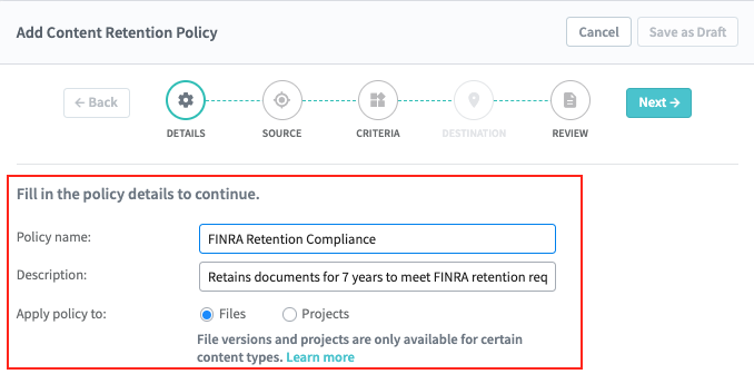 FINRA-Compliant Retention and Content Lifecycle Policies – Egnyte FINRA-Compliant Retention and Content Lifecycle Policies – Egnyte