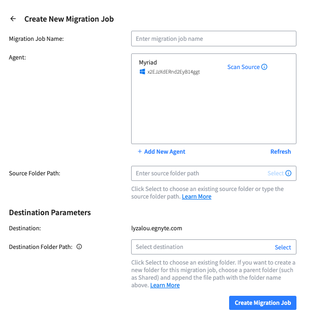 Creating a New Migration Job – Egnyte