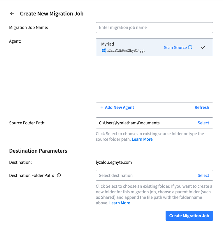 Creating a New Migration Job – Egnyte
