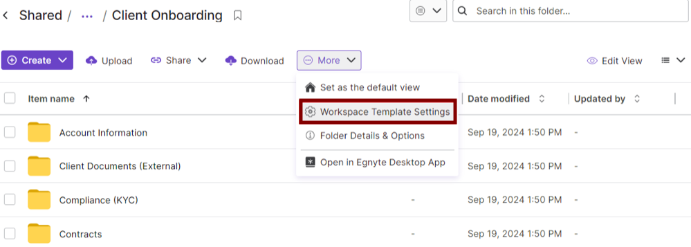 Workspace Templates Egnyte